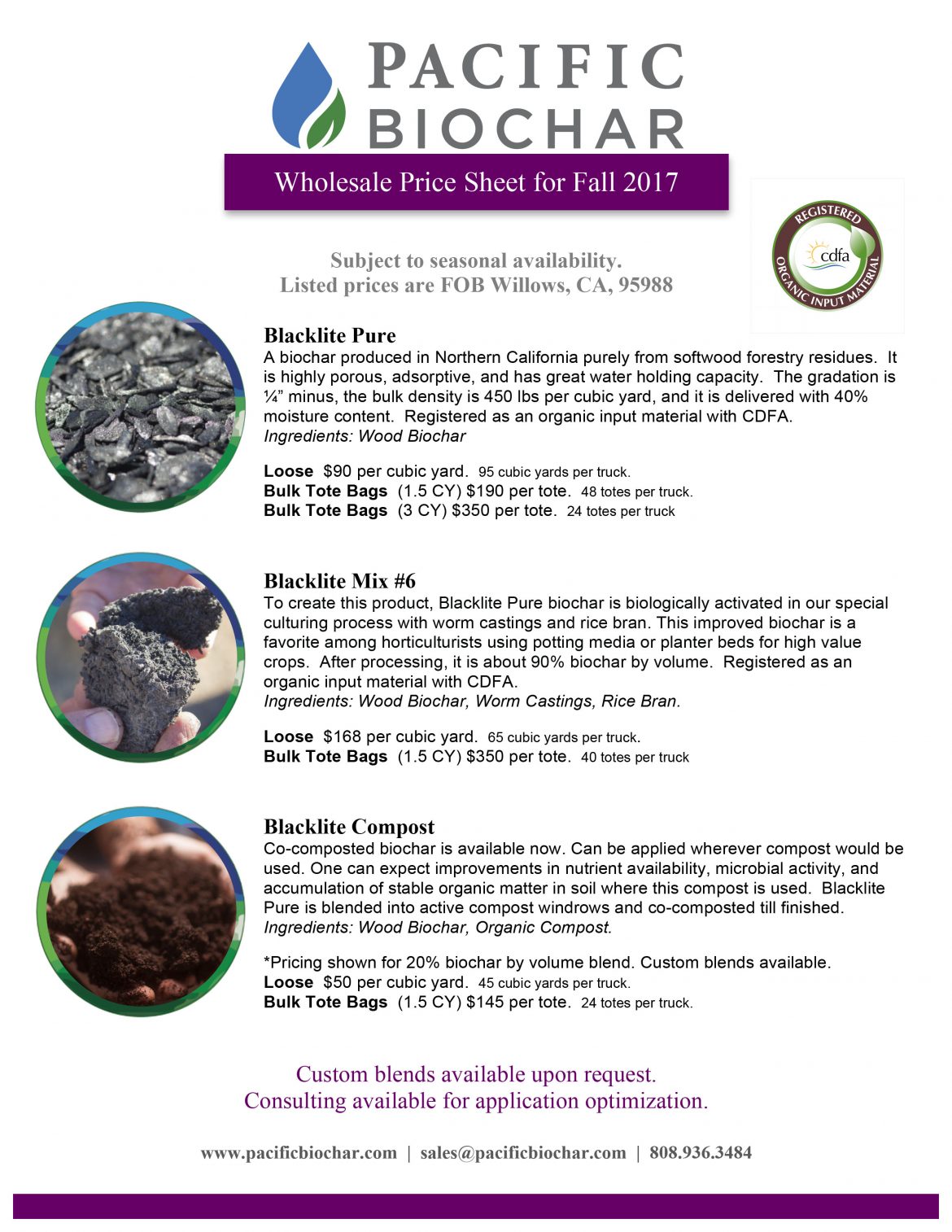 Biochar Price Sheet | Pacific Biochar Benefit Corporation